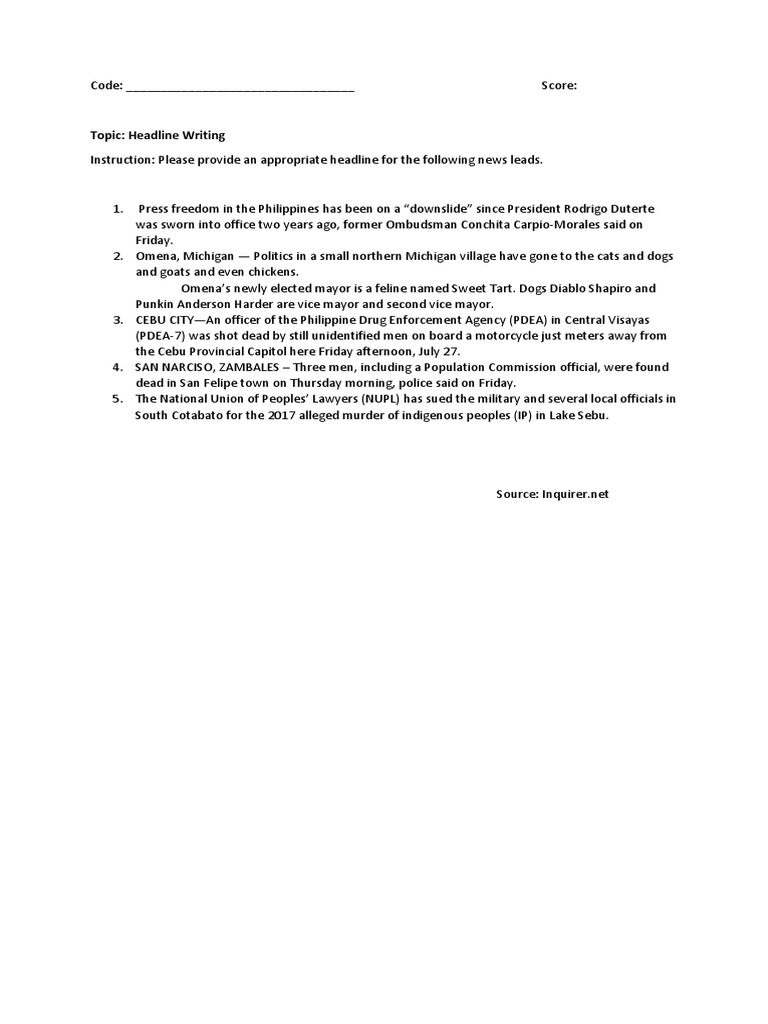 Copy Reading Exercises | PDF