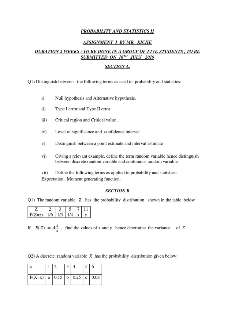 Probability and Statistics II Assignment | PDF | Probability ...