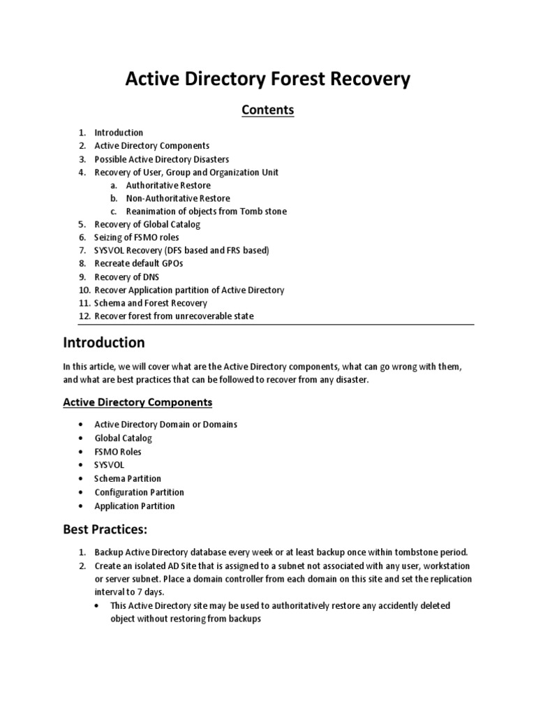 Active Directory Forest Recovery Guide | PDF | Active Directory ...