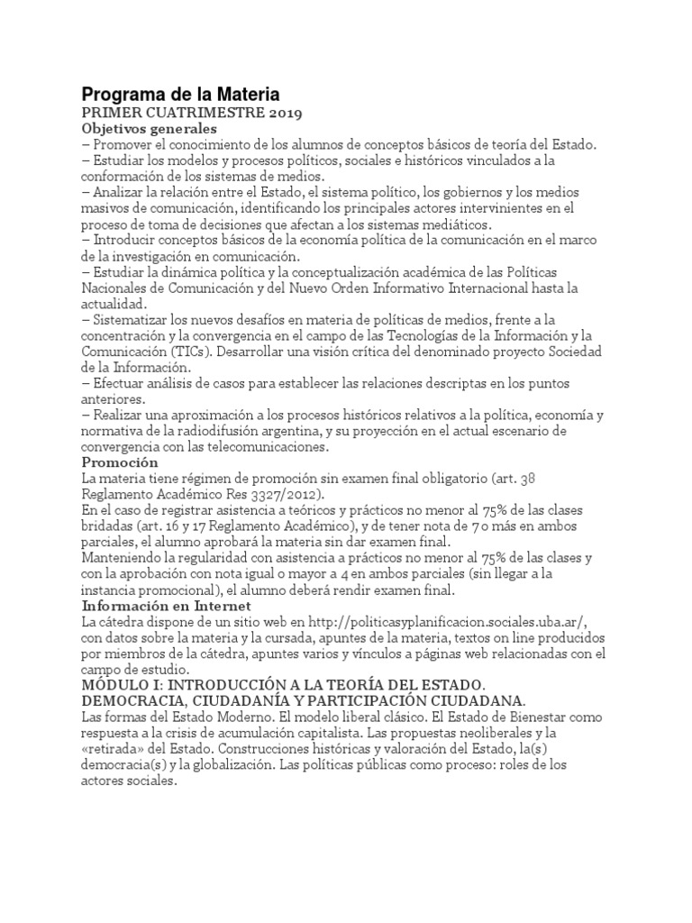 Programa Mastrini 19 | PDF | Neoliberalismo | Comunicación