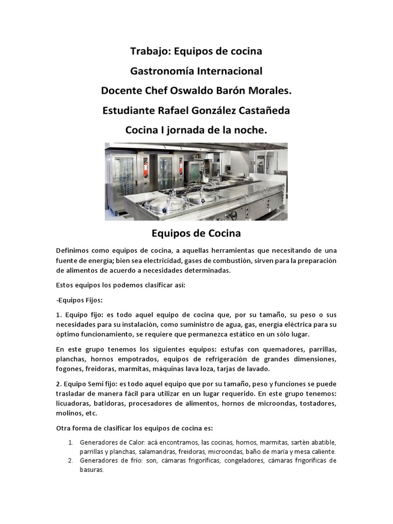 Equipos de Cocina | PDF | Estufa de cocina | Preparación de comida y bebida