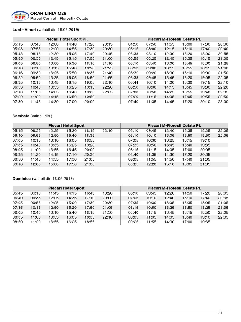 M26 Bus Schedule Cluj-Floresti | PDF