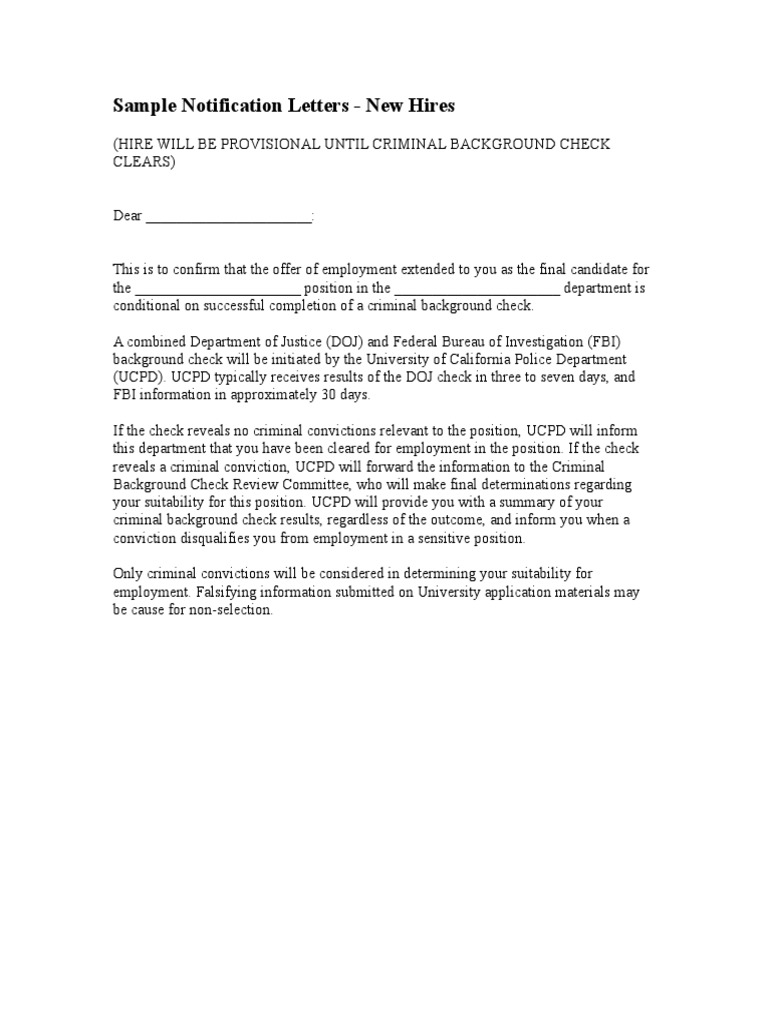 Sample Notification Letters New Hires | PDF