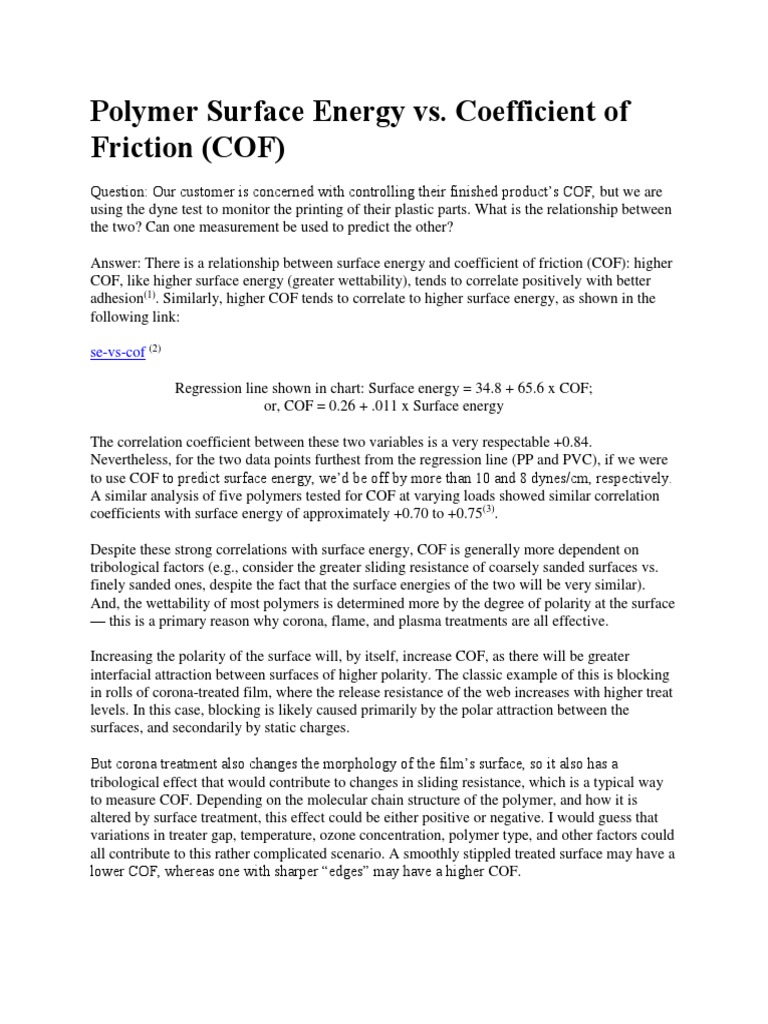 Polymer Surface Energy and COF Insights | PDF | Friction | Correlation ...