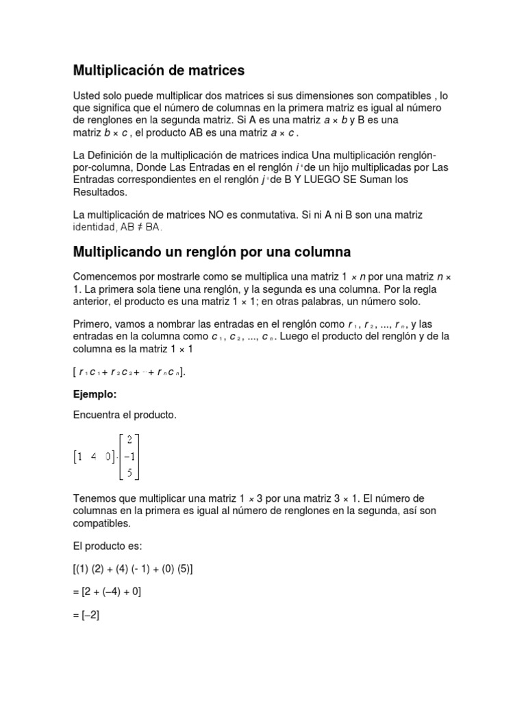 Multiplicación de Matrices | PDF | Matriz (Matemáticas) | Álgebra lineal