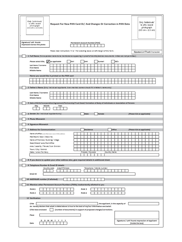 Request For New PAN Card Or/ and Changes or Correction in PAN Data ...