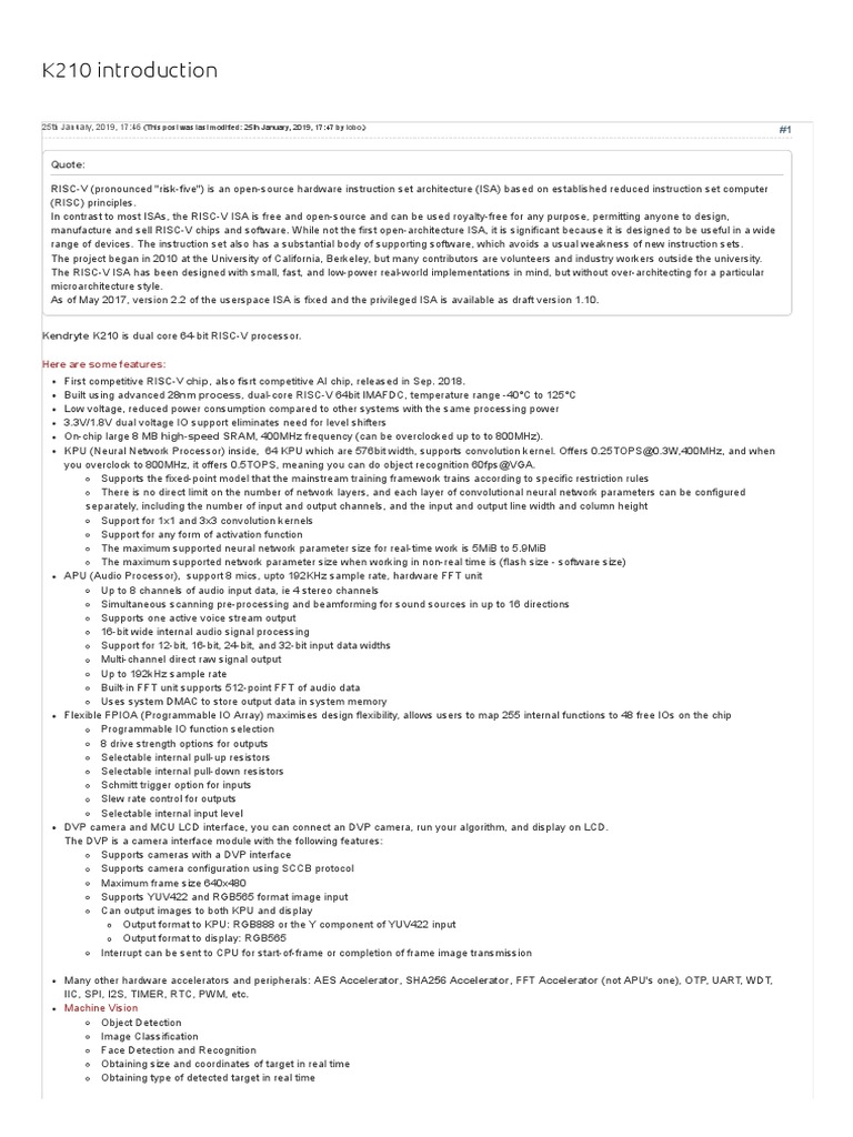 K210 Introduction | PDF | Computer Vision | Input/Output
