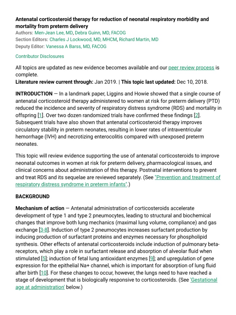 Antenatal Corticosteroid Therapy | PDF | Preterm Birth | Prenatal ...