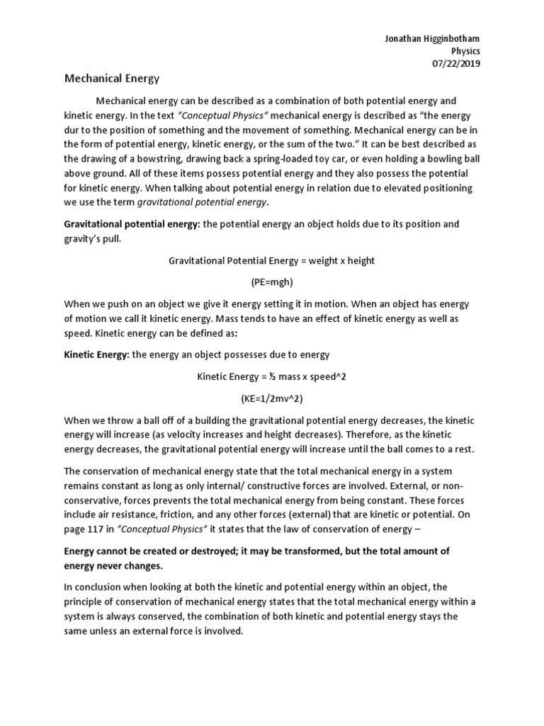 Mechanical Energy | PDF | Potential Energy | Kinetic Energy