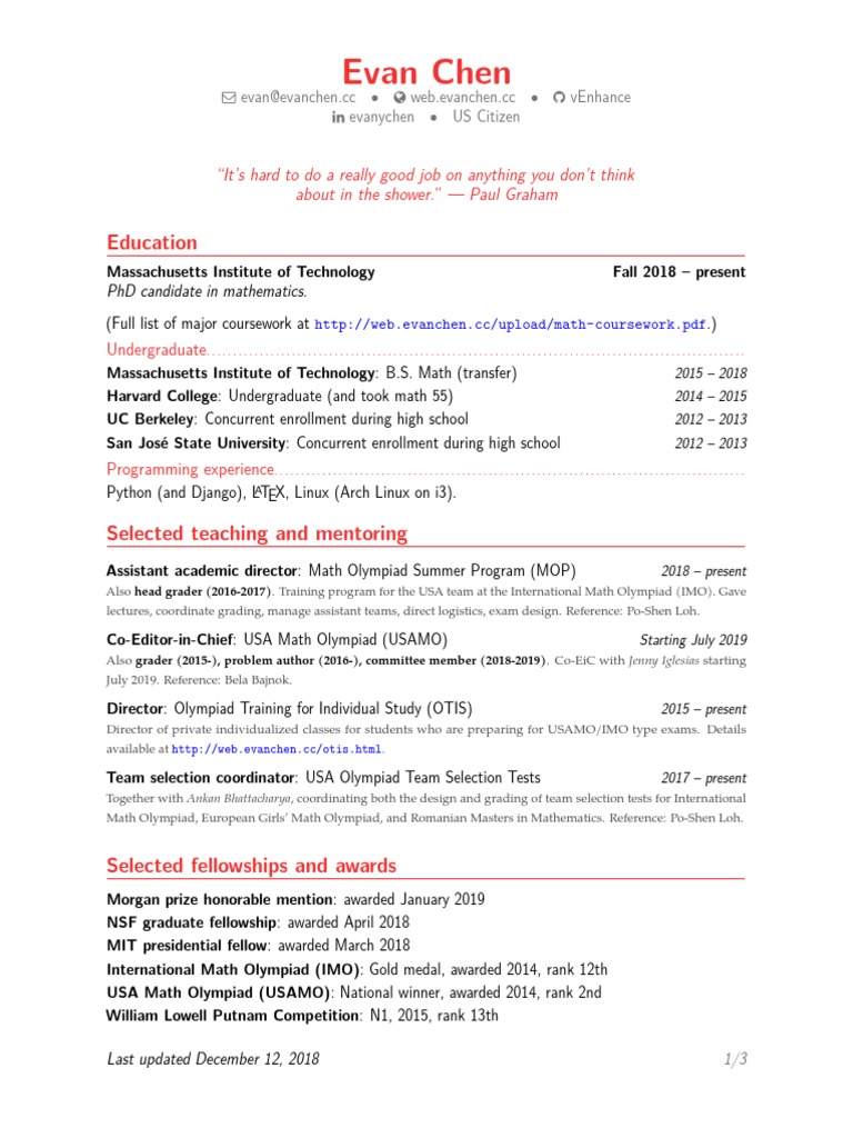 Evan Chen | PDF | Teaching Mathematics | Science