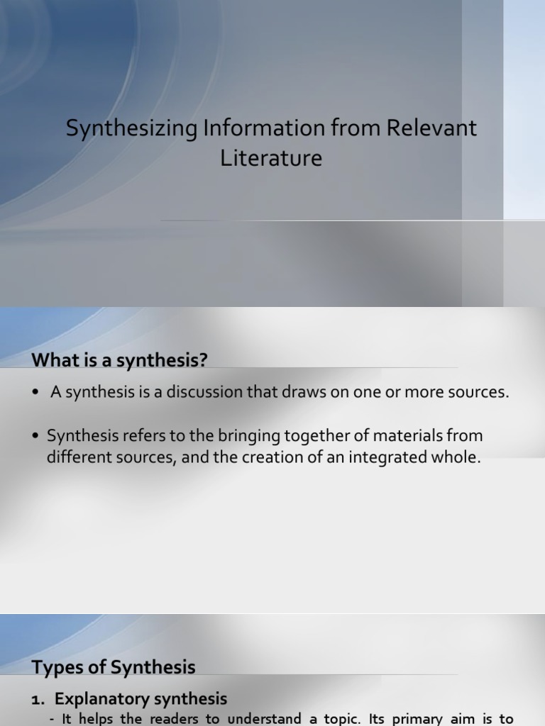 Lesson 3 Synthesizing Information From Relevant Literature | PDF ...