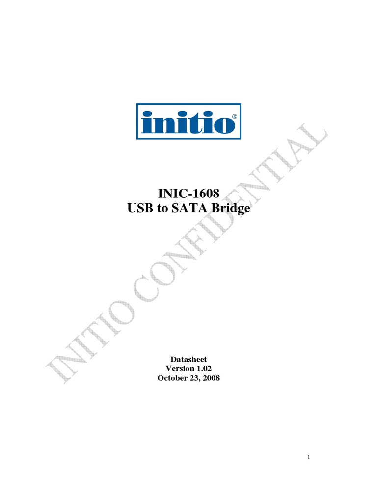 INIC-1608 USB to SATA Bridge Datasheet | PDF | Usb | Manufactured Goods