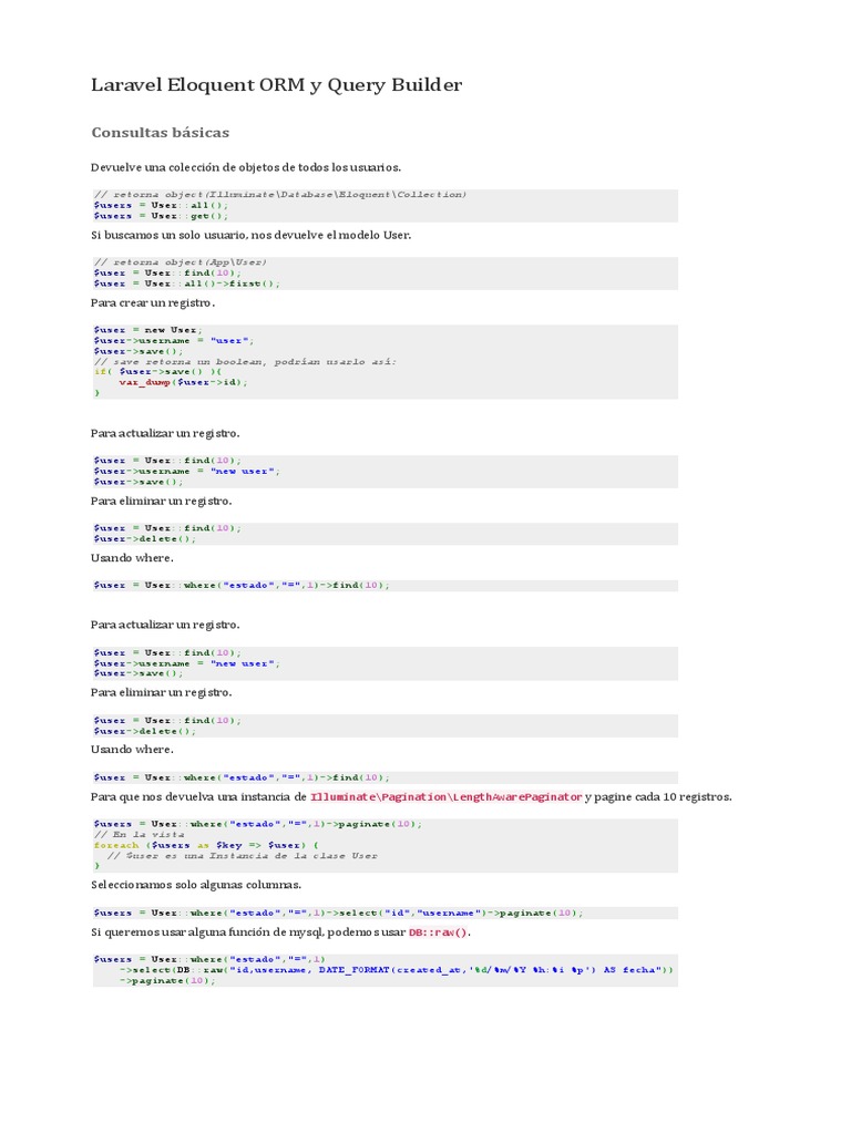 Laravel Eloquent ORM y Query Builder | PDF | Sql | Table (Database)