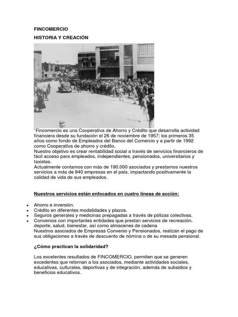 Historia y Valores de Fincomercio | PDF | Cooperativa | Ahorro