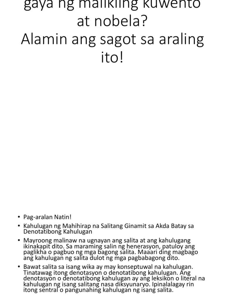 Denotibo-Maikling Kwento Nobela | PDF