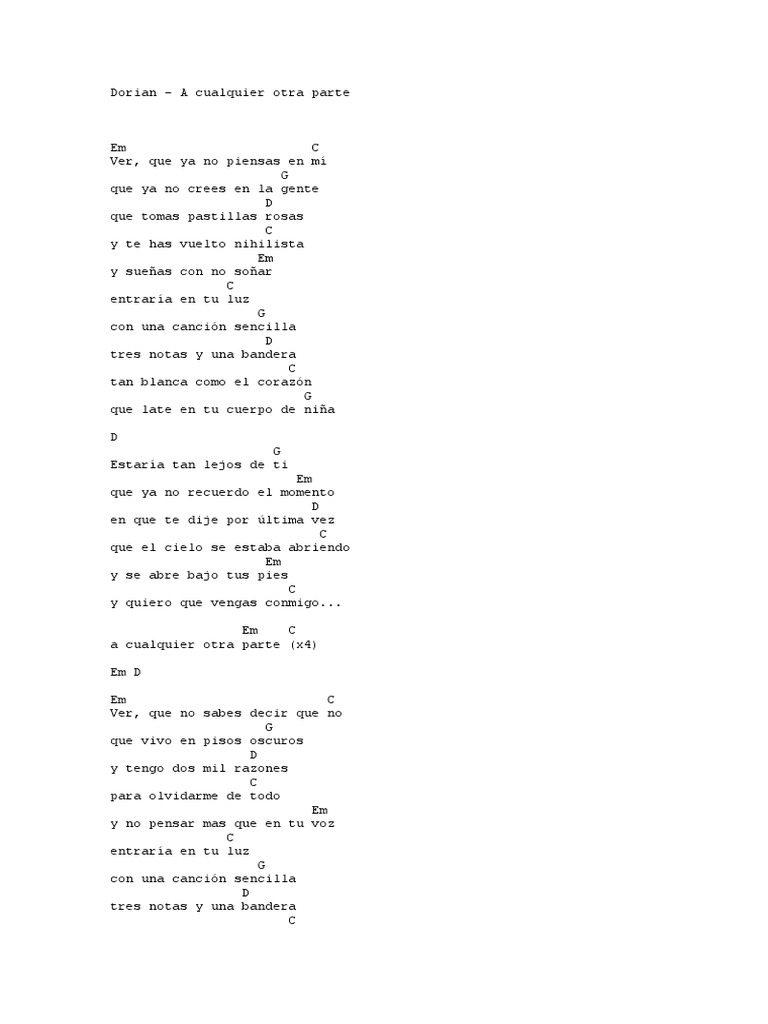 Dorian - A Cualquier Otra Parte (Acordes y Letra) | PDF