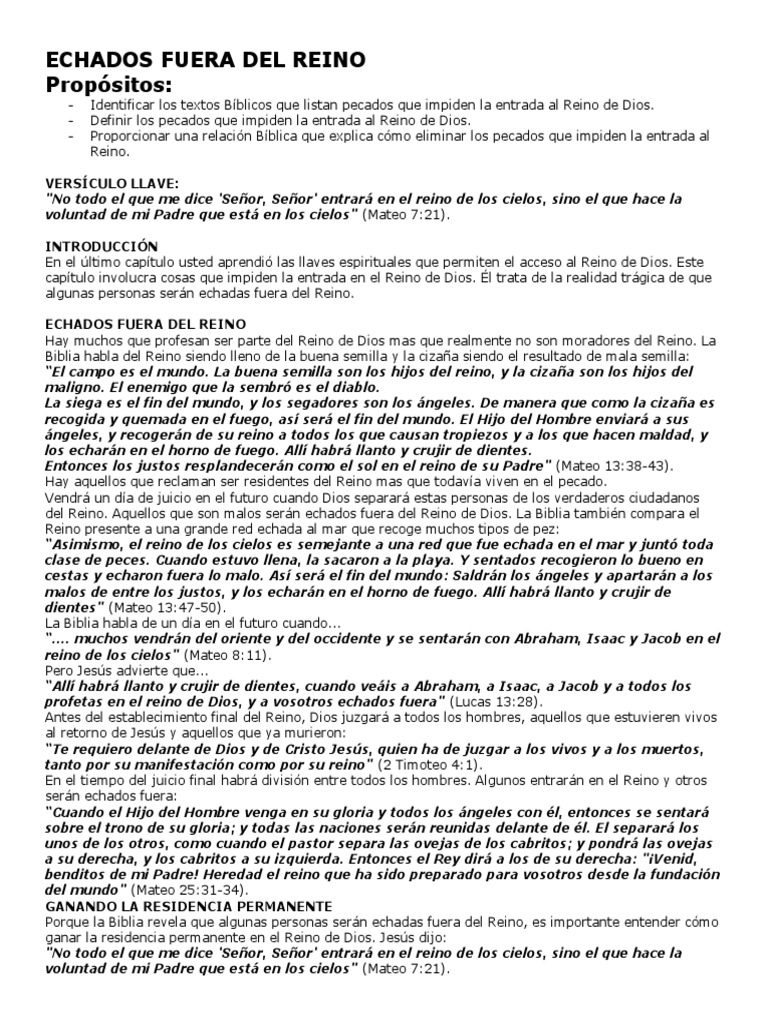 Echados Fuera Del Reino | PDF | Pecado | Reinado y reino de dios