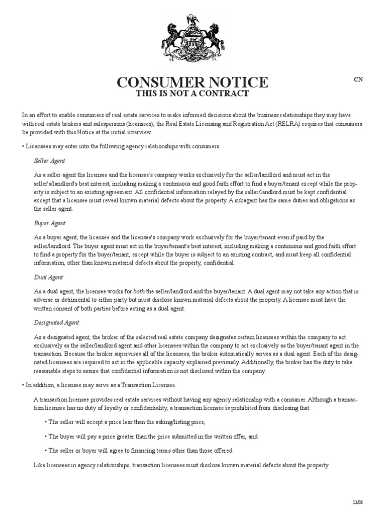 Consumer Notice: This Is Not A Contract | Download Free PDF | Real ...