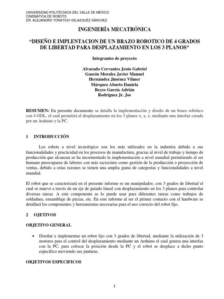 Informe Brazo Robotico | PDF | Robot | Robótica