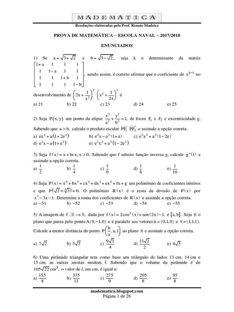 Prova de Matemática en 2017-2018 Resolvida PDF | PDF | Triângulo | Cálculo