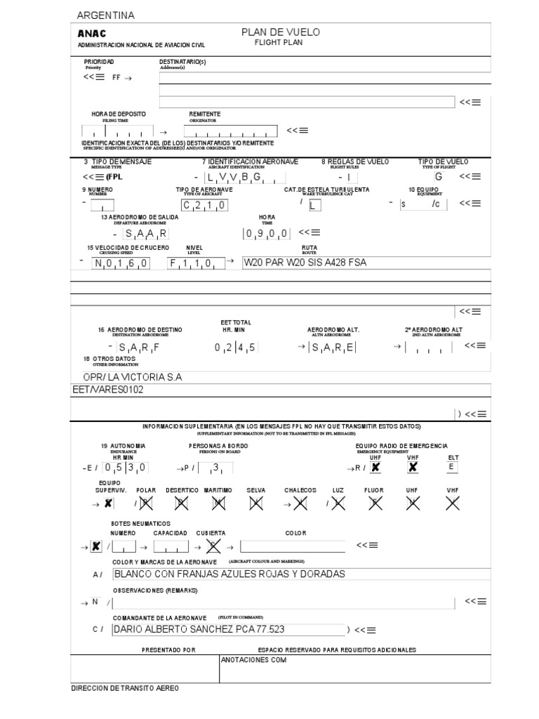 Plan de Vuelo Anac | Descargar gratis PDF | Aviación Civil | Aviación