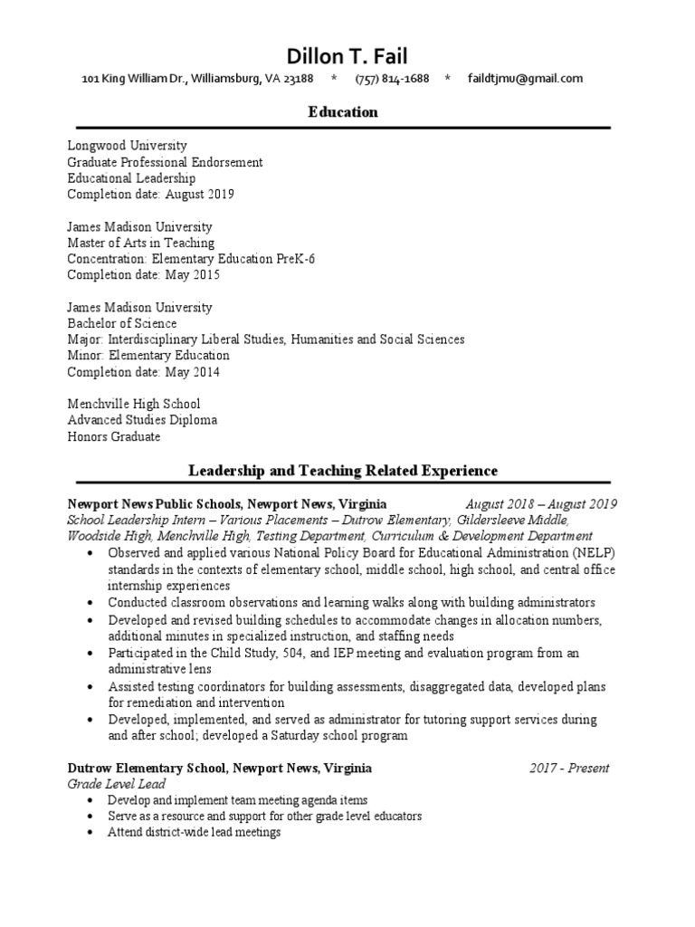 Resume - Dillon Fail | PDF | Curriculum | Educational Assessment