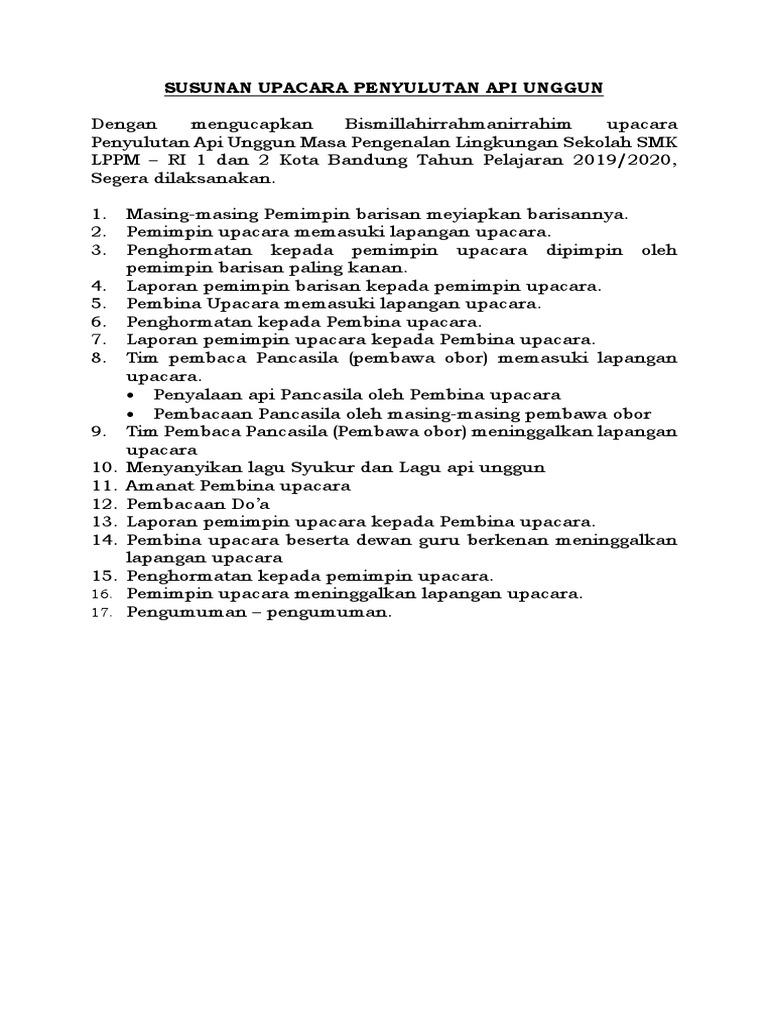 Susunan Upacara Penyulutan API Unggun | PDF