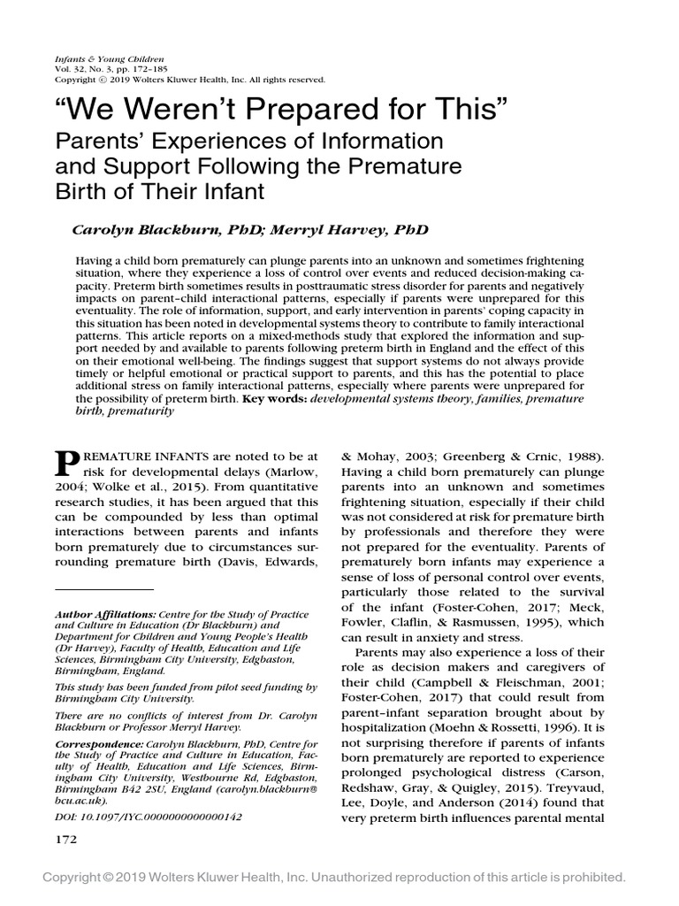 Parents' Experiences of Information and Support Following The Premature ...