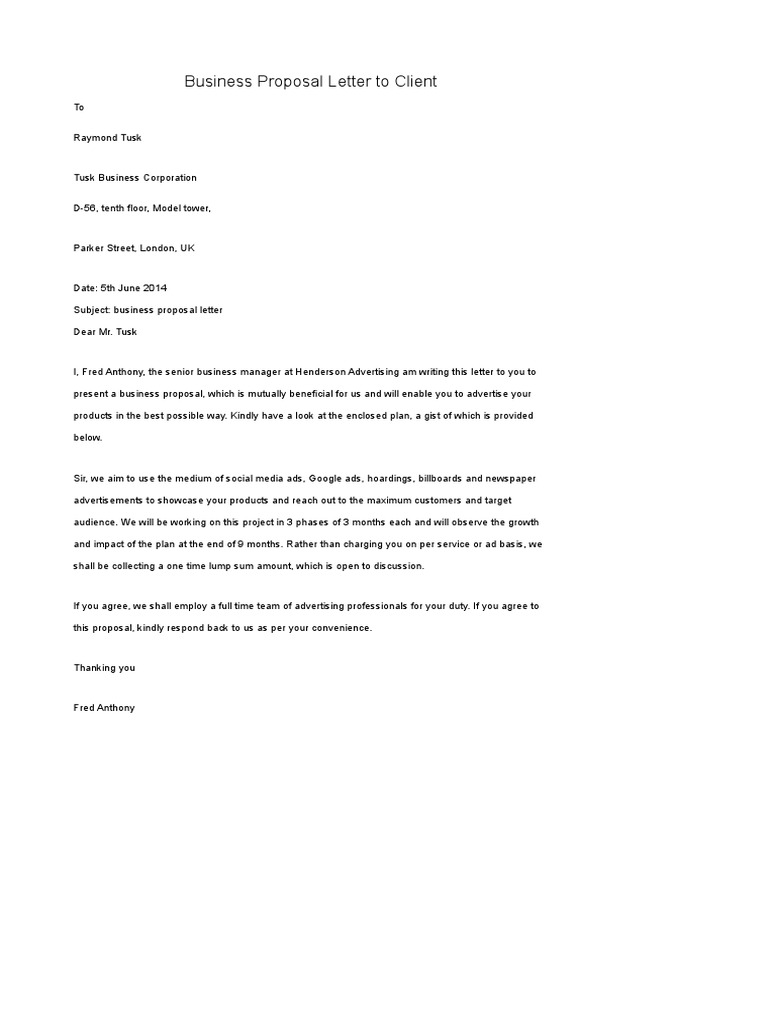 Business Proposal Letter To Client | PDF