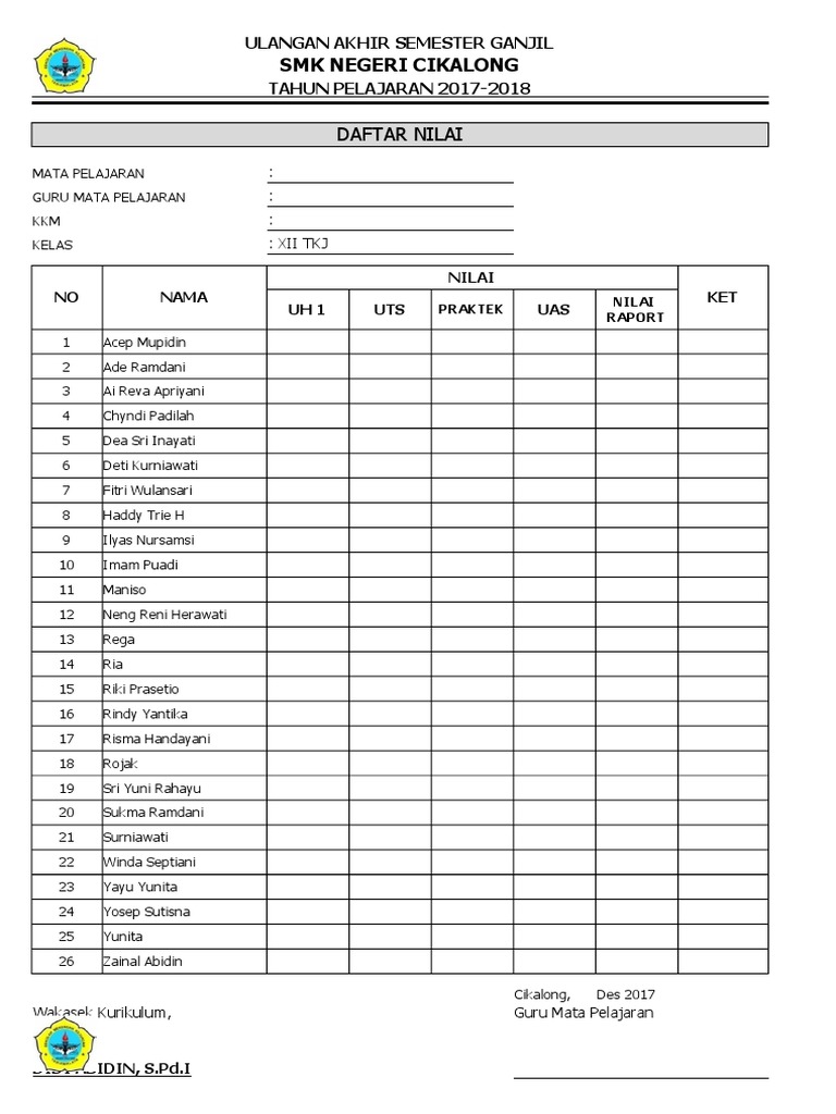Format Penilaian K13 Untuk SMK | PDF