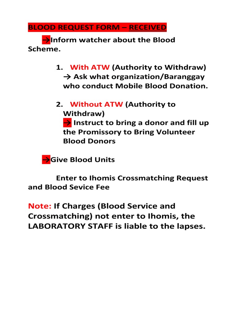 Blood Request Form Guidelines | PDF