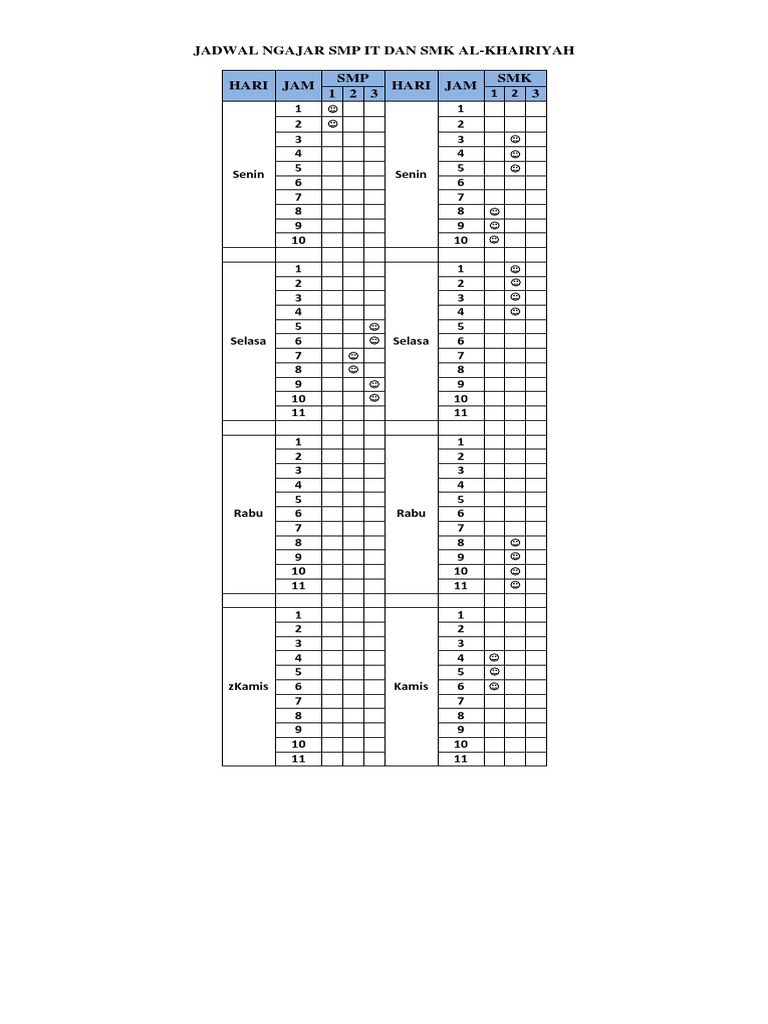 Jadwal Ngajar SMP It Dan SMK Al | PDF