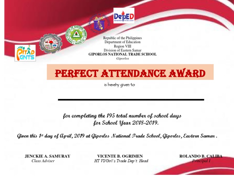 Perfect Attendance Award | PDF
