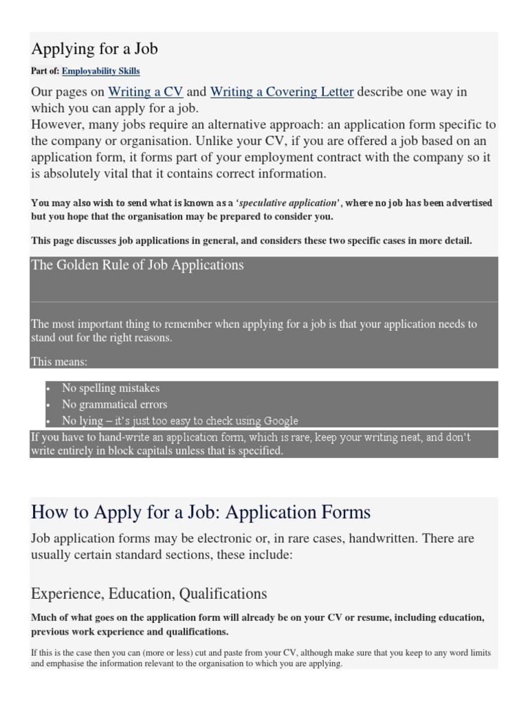 Applying For A Job | PDF | Résumé | Employment