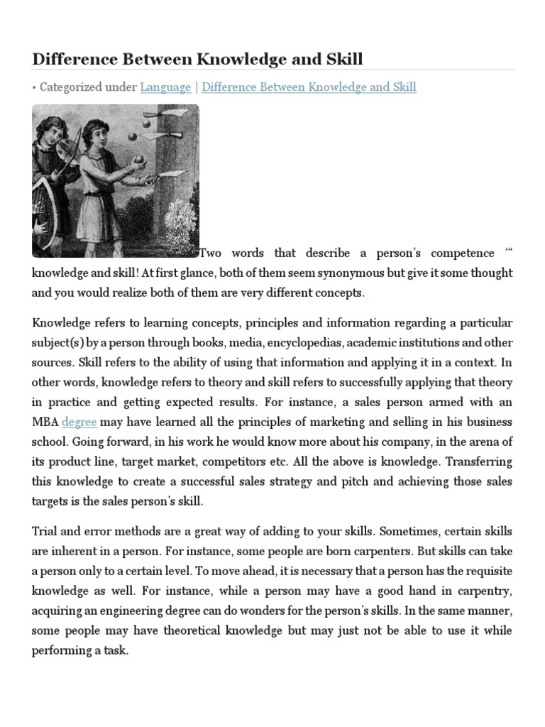 Difference Between Knowledge and Skill | PDF | Carpentry | Knowledge