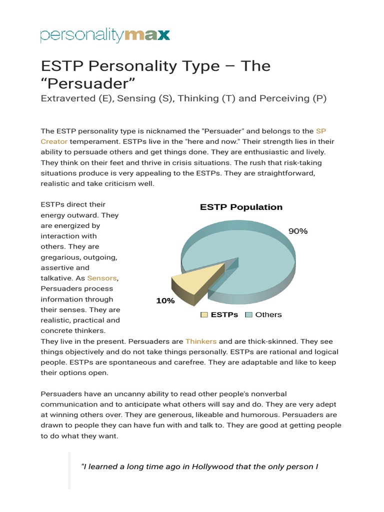 ESTP Personality Type - Persuader Profile - Personality Max | PDF ...