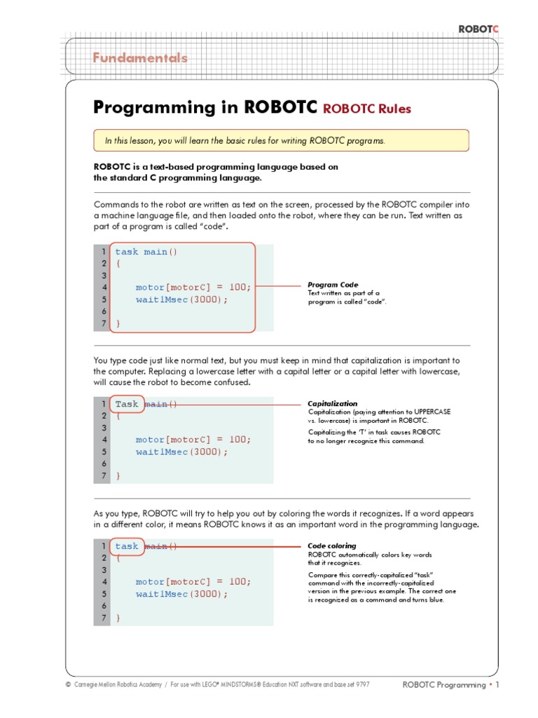 Fundamentals ROBOTC PDF | Download Free PDF | Notation | Computer Engineering