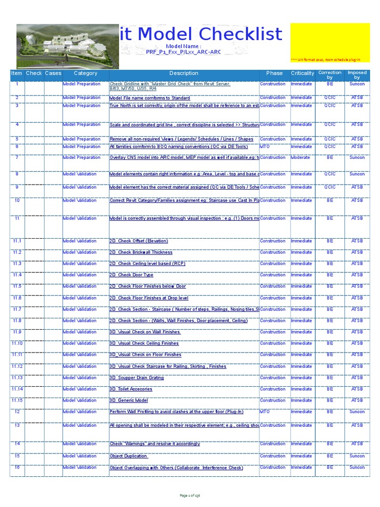 Revit Model Validation Checklist | PDF | Autodesk Revit | Microsoft Excel