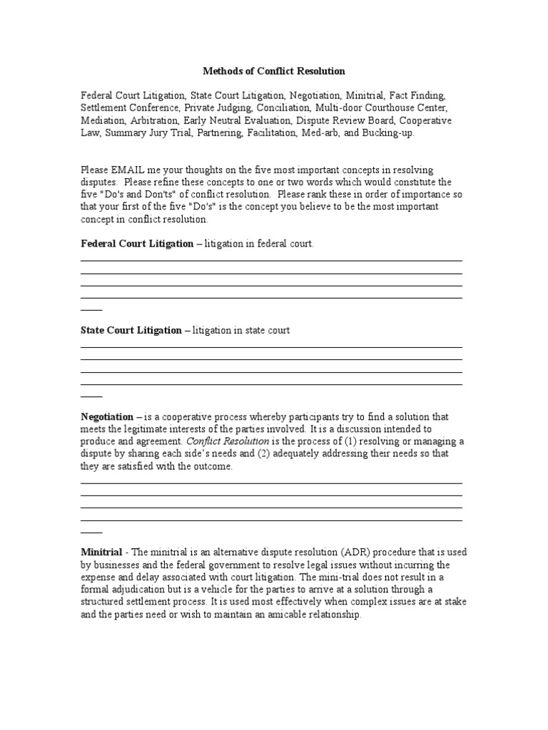 Key Methods of Conflict Resolution | PDF | Alternative Dispute ...