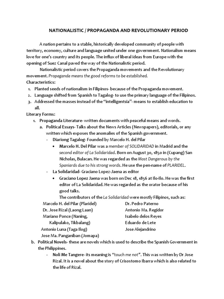 Nationalistic Period - Handout | PDF | Philippines