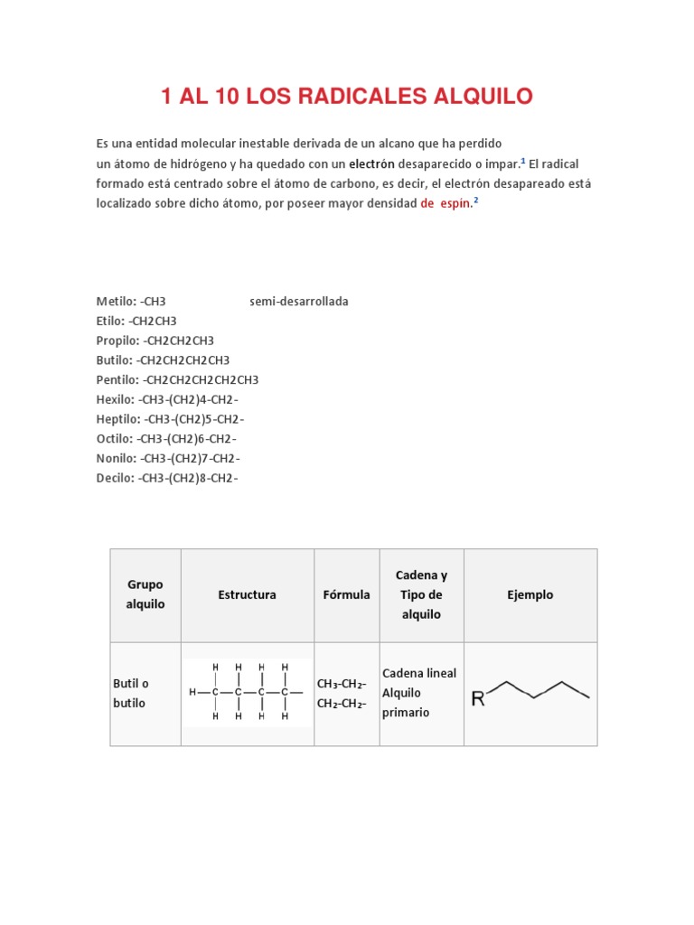 Radicales Alquílico de Quimica Organica | PDF | Moléculas | Compuestos ...