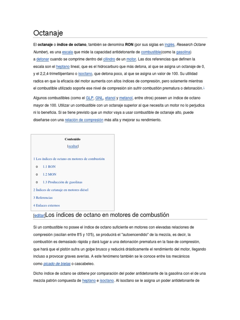 RON y MON | PDF | Gasolina | Combustibles