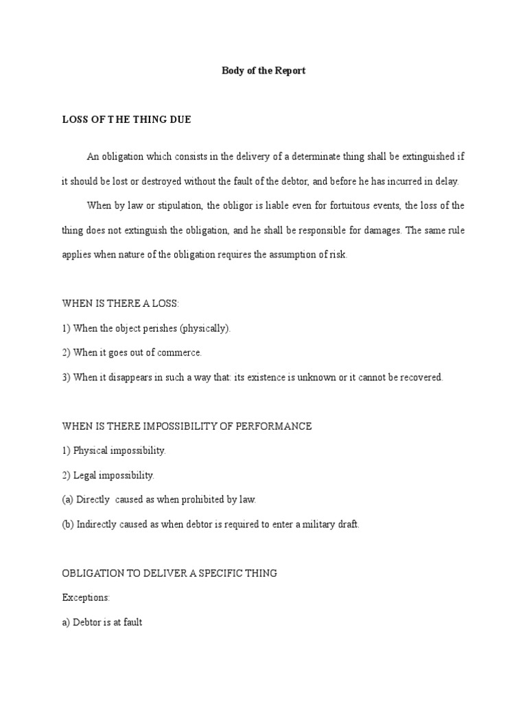 Body of The Report LOSS OF THE THING DUE | PDF | Social Institutions ...