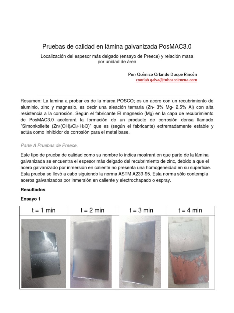 Informe Pruebas Lamina PosMAC 3.0 | PDF | Aluminio | Cobre