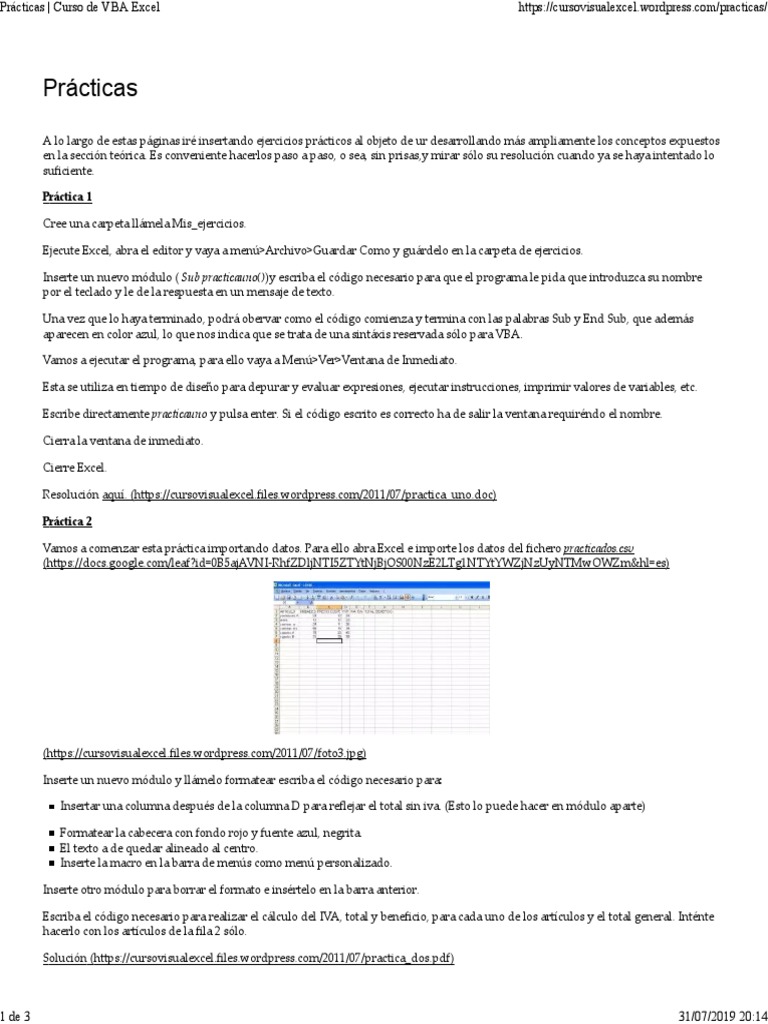 Practicas Curso VBA Excel | PDF | Microsoft Excel | Programación de computadoras