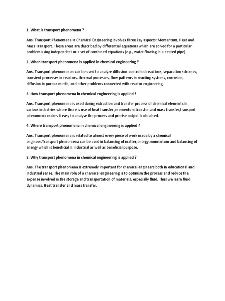 Understanding the Fundamental Role of Transport Phenomena in Chemical ...