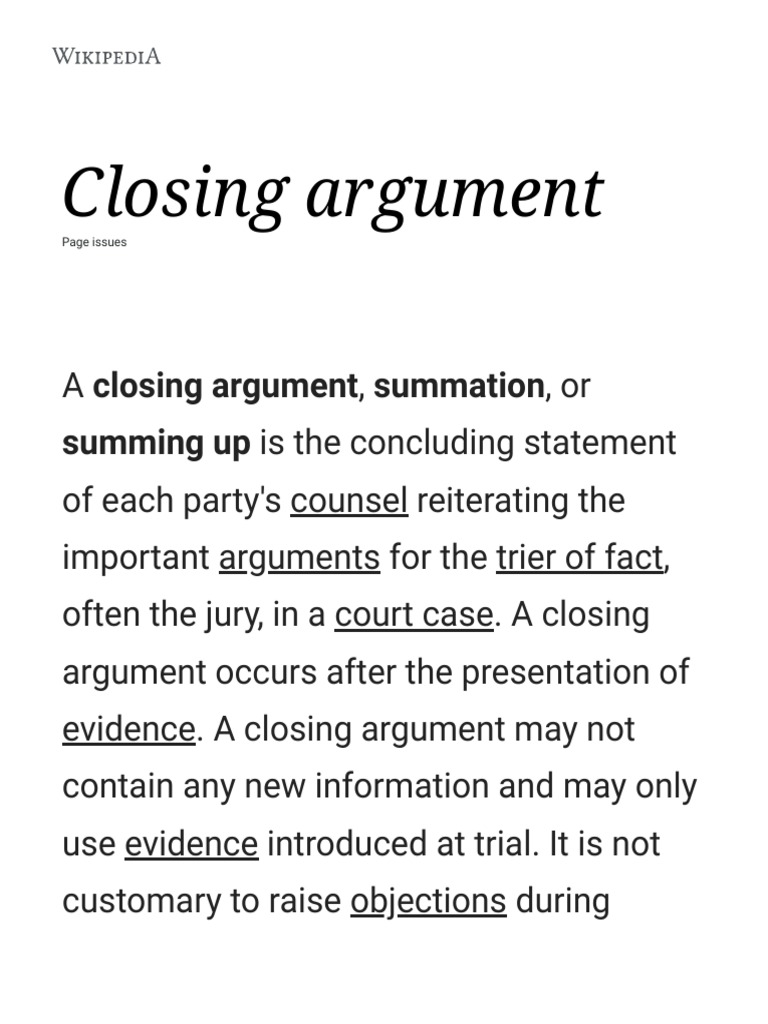 Closing Argument or Conclusion Writing | PDF | Closing Argument ...