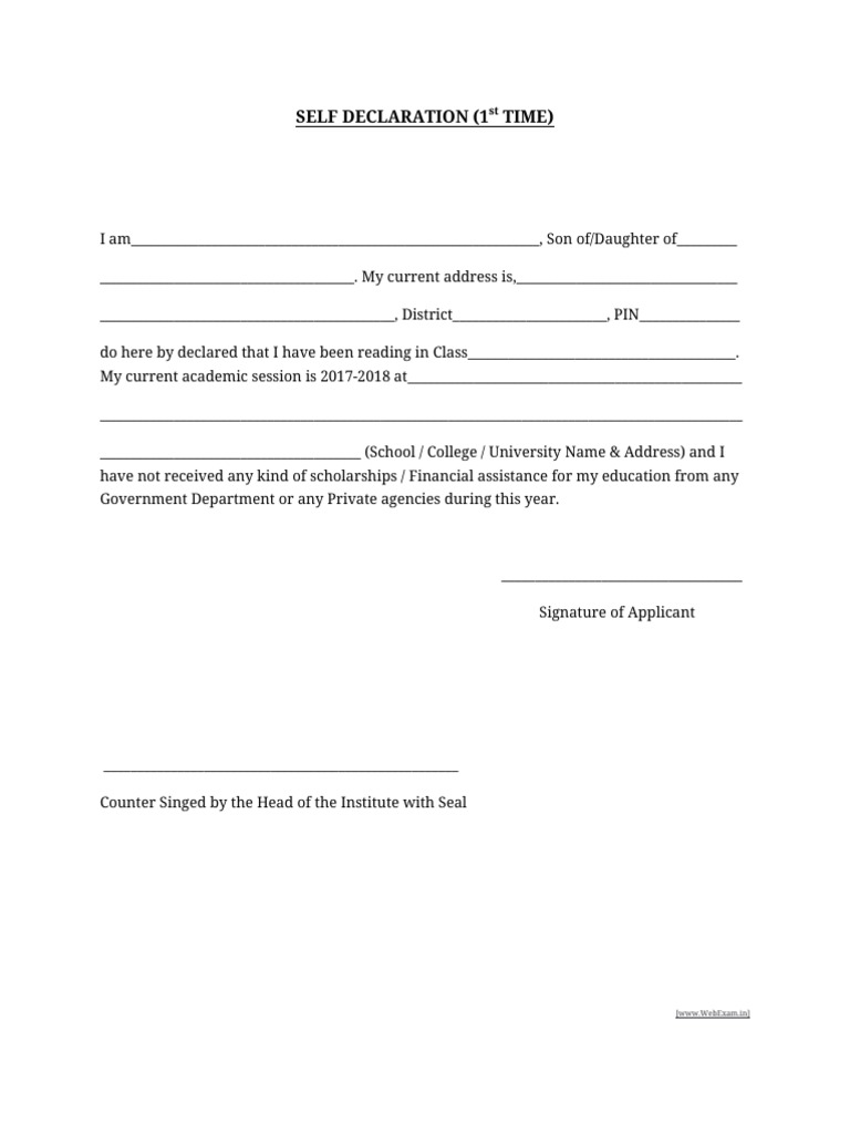 CM Scholarship Self Declaration Form | PDF