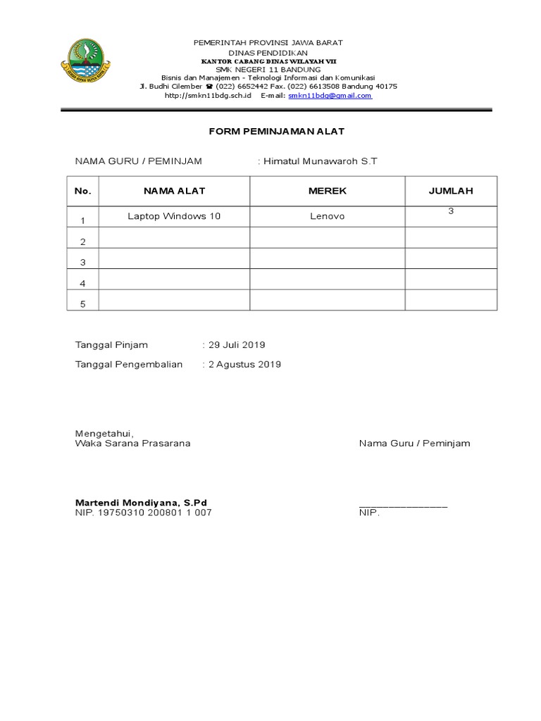 Form Peminjaman Alat | PDF