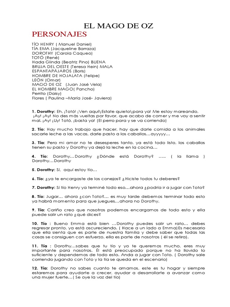 Obra de Teatro Mago de Oz | PDF | Wizard Of Oz (Personaje) | Dorothy Gale